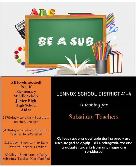 Substitute Teachers Needed | Lennox Junior and Senior High