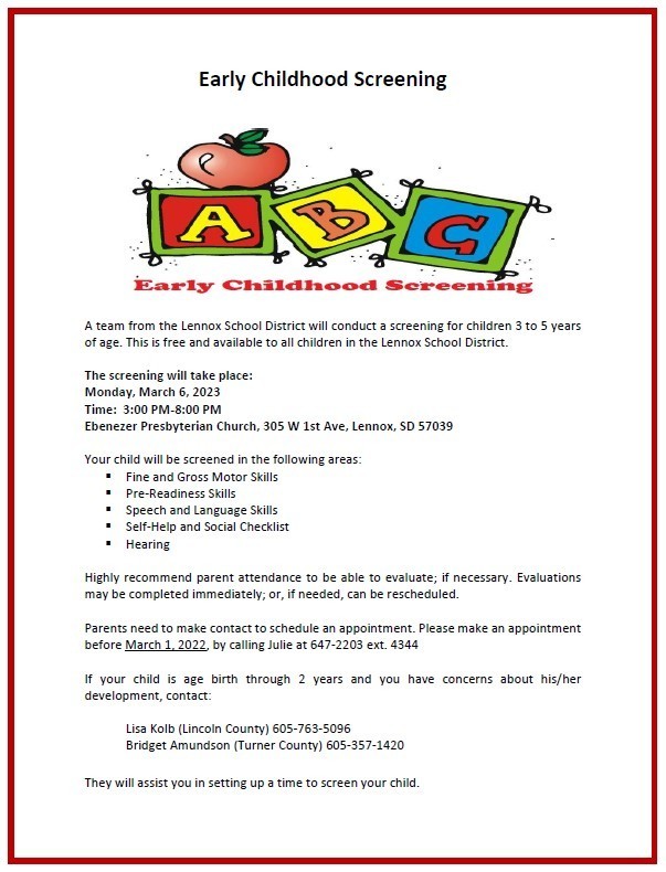 Early Childhood Screening | Lennox School District